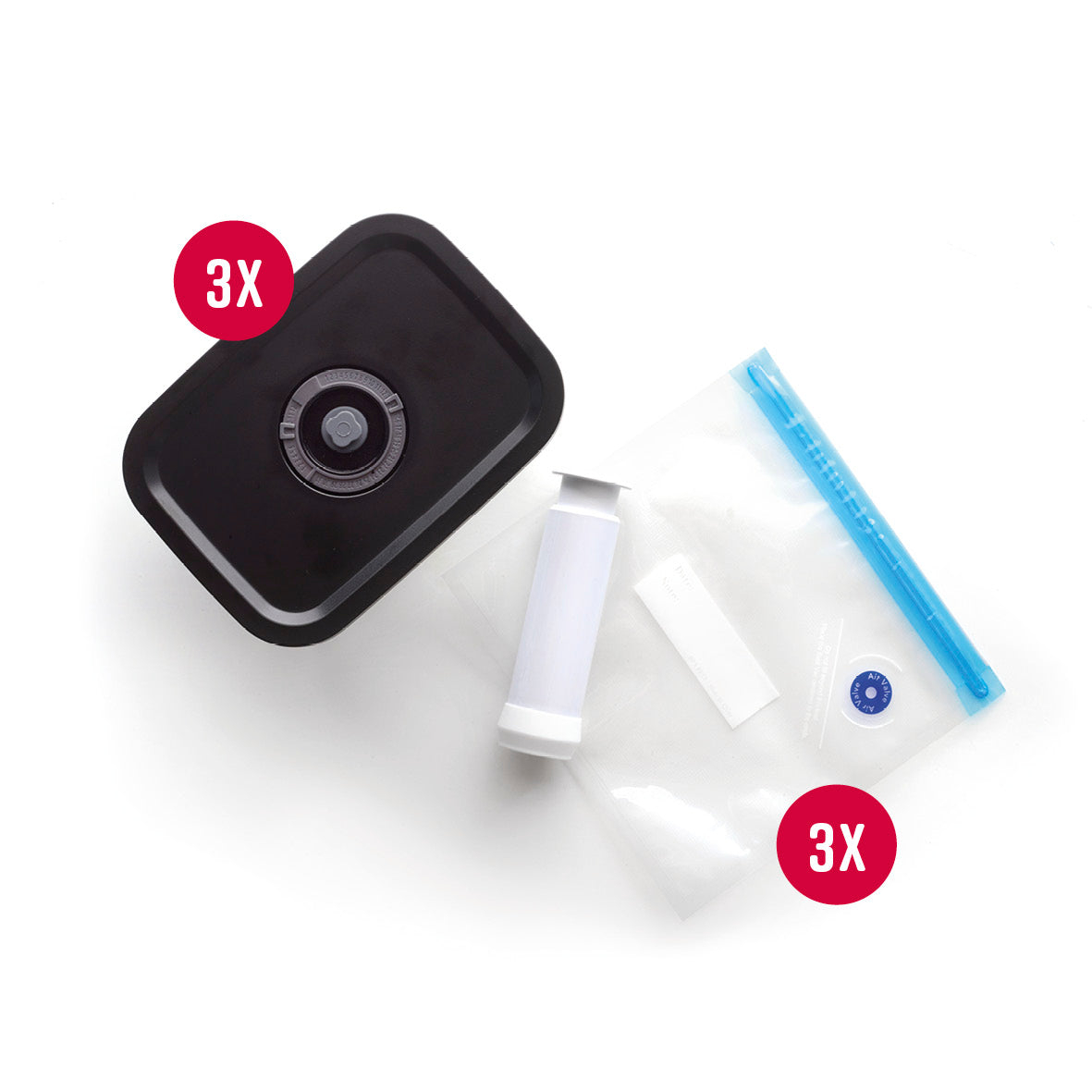 Set of 3 rectangular glass vacuum containers + 1 vacuum pump + 3 vacuu ...